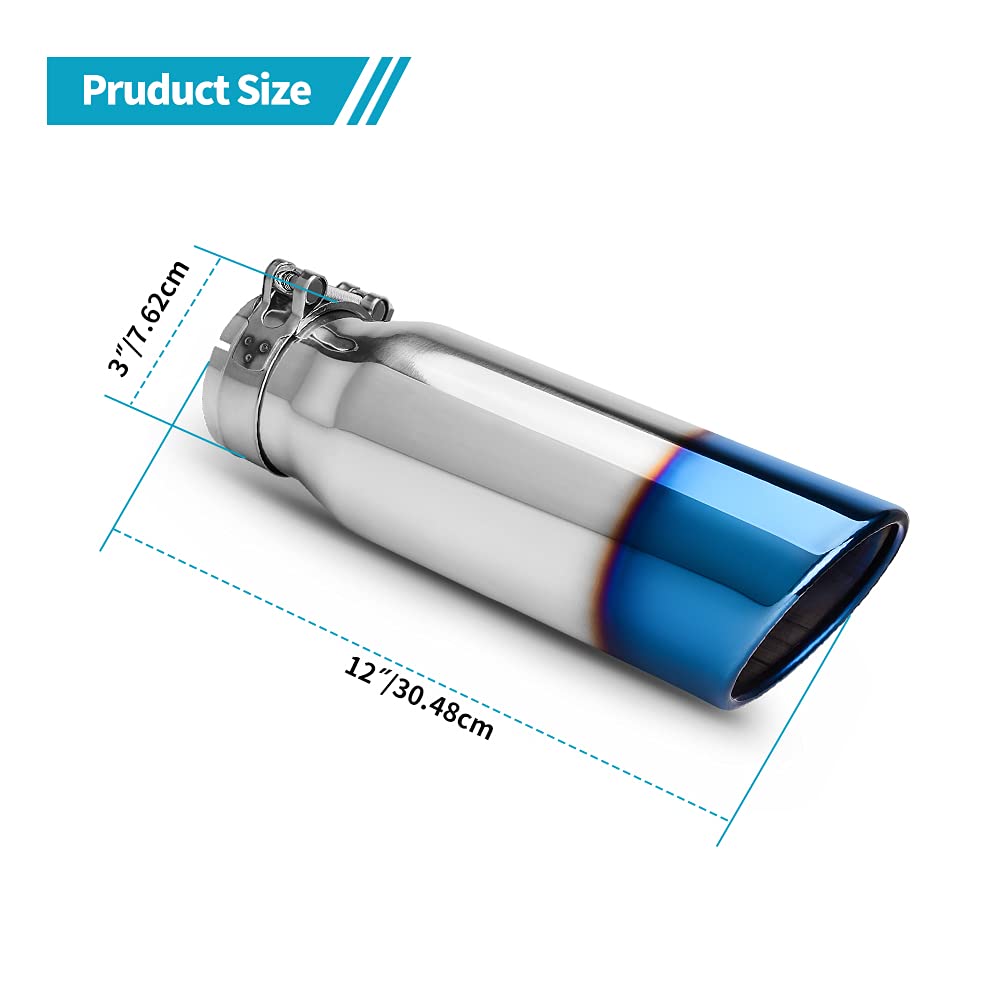 Snapklik.com : 3 Inch Inlet Exhaust Tip, 3" Inlet 4" Outlet 12" Overall ...