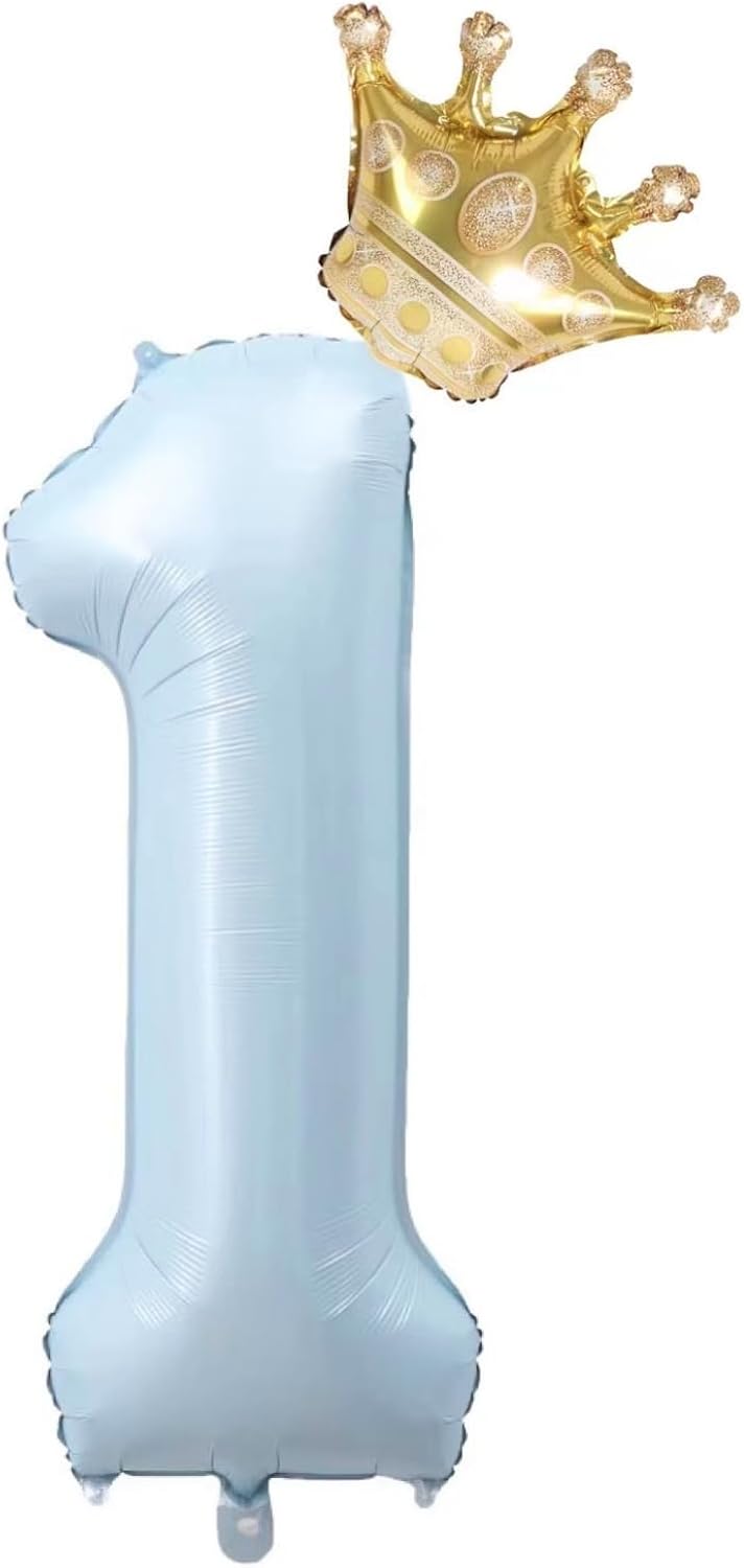 Amazon.com: 40-Inch Light Blue Number 1 Balloons With Crown, 1st ...
