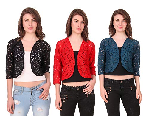 Buy Bfly Women's Netted Stylish Short Shrug (Pack of 3) at Amazon.in