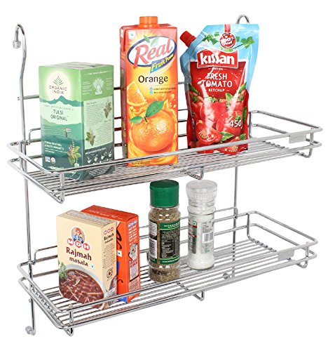 Meded Multipurpose Kitchen Hanging 2 Tier Double Shelf Spice & Bottle ...