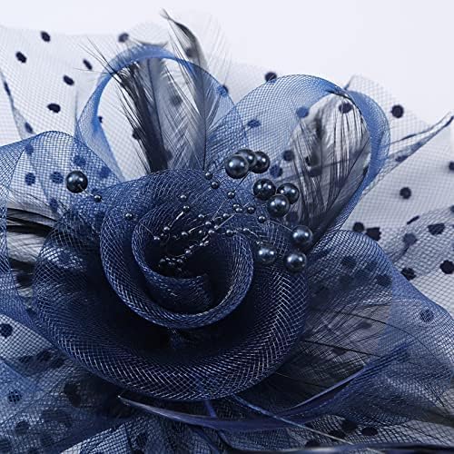 Gold Look Dark Blue Women's Fascinators Hat Mesh Feather Fascinator ...