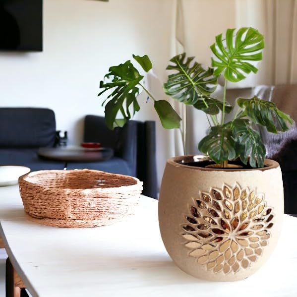 Garden Art Round Ceramic Flower Pots |Golden Flower Pattern, Pot Size ...