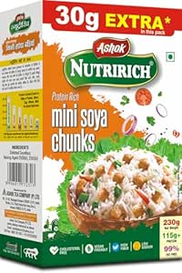 ASHOK NUTRIRICH Mini Soya Chunks 230g 115g+Protein | 99% Fat Free |Cholesterol Free | Vegan ...