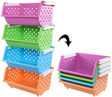 Amazon.com: Wakikini Large Plastic Stackable Storage Baskets, Open ...