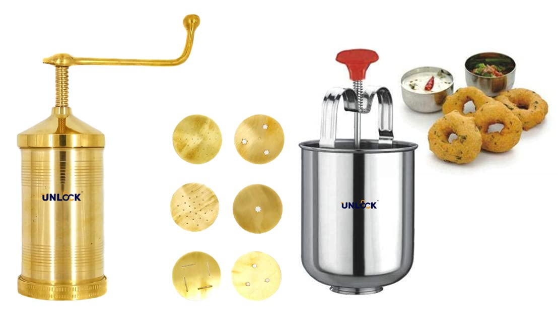 Buy Unlock® New Brass Chakli Maker Idiyappam Press with 6 Jali ...