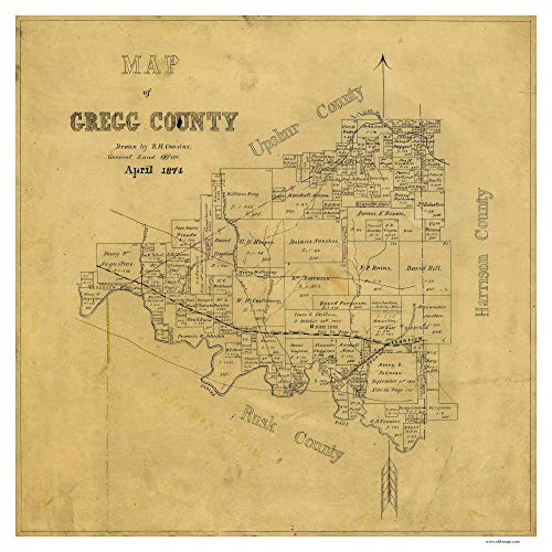 Amazon.com: Gregg County, Texas - 1876 - Old Wall Map Reprint With Land ...