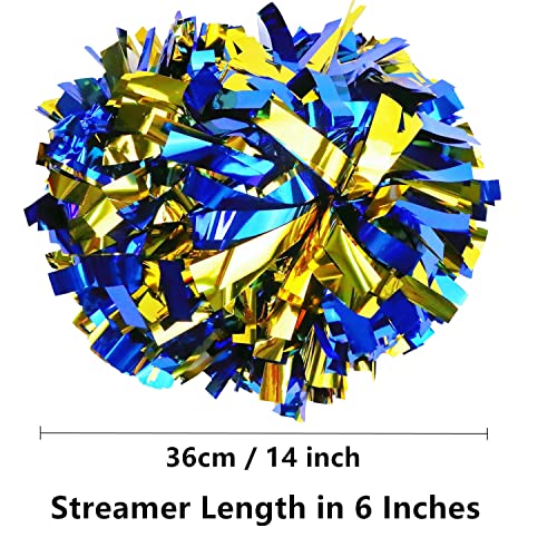 GUIFIER 6 inch 1 Pair Metallic Cheerleading Pom Pom with Baton Handle ...