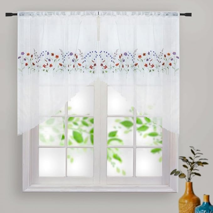 Amazon.com: yurlisa 027 Floral Embroidery Pastoral Style Short Valance ...