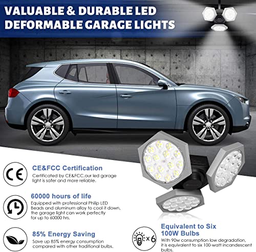 YUNLIGHTS LED Garage Lights Ceiling Illuminator: 90W 11000LM 3 Panels ...