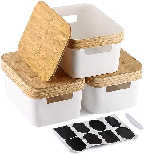 Amazon.com - acDesign 3Pcs Plastic Storage Bins with Bamboo Lids ...