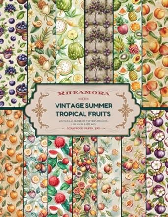 VINTAGE SUMMER TROPICAL FRUITS scrapbook paper pad: premium print color ...
