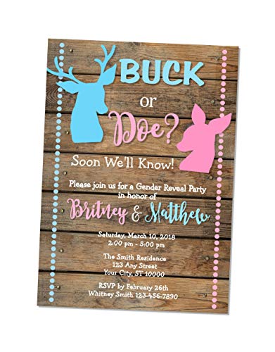Amazon.com: Buck Or Doe Gender Reveal Invitations, Pink And Blue Baby ...