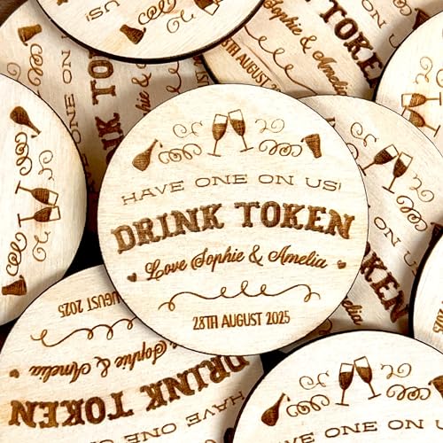 Personalised Drink Tokens for wedding (10), Laser Cut Wooden Bar Drinks ...