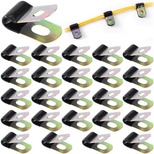 HINZIC 25pcs 1/5in Vinyl Coated Cable Clamps, Galvanized Steel ...