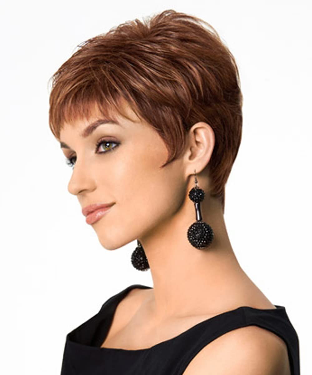 SEVENCOLORS Short Auburn Pixie Cut Wigs for White Women Synthetic Brown ...