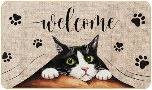 Amazon.com: Welcome Cat Door Mat, Cat Footprint Non Slip Entrance Floor ...