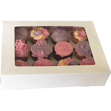 25 Pack 12 Holes White Cupcake Boxes – Pre-Assembled Cupcakes Carrier ...