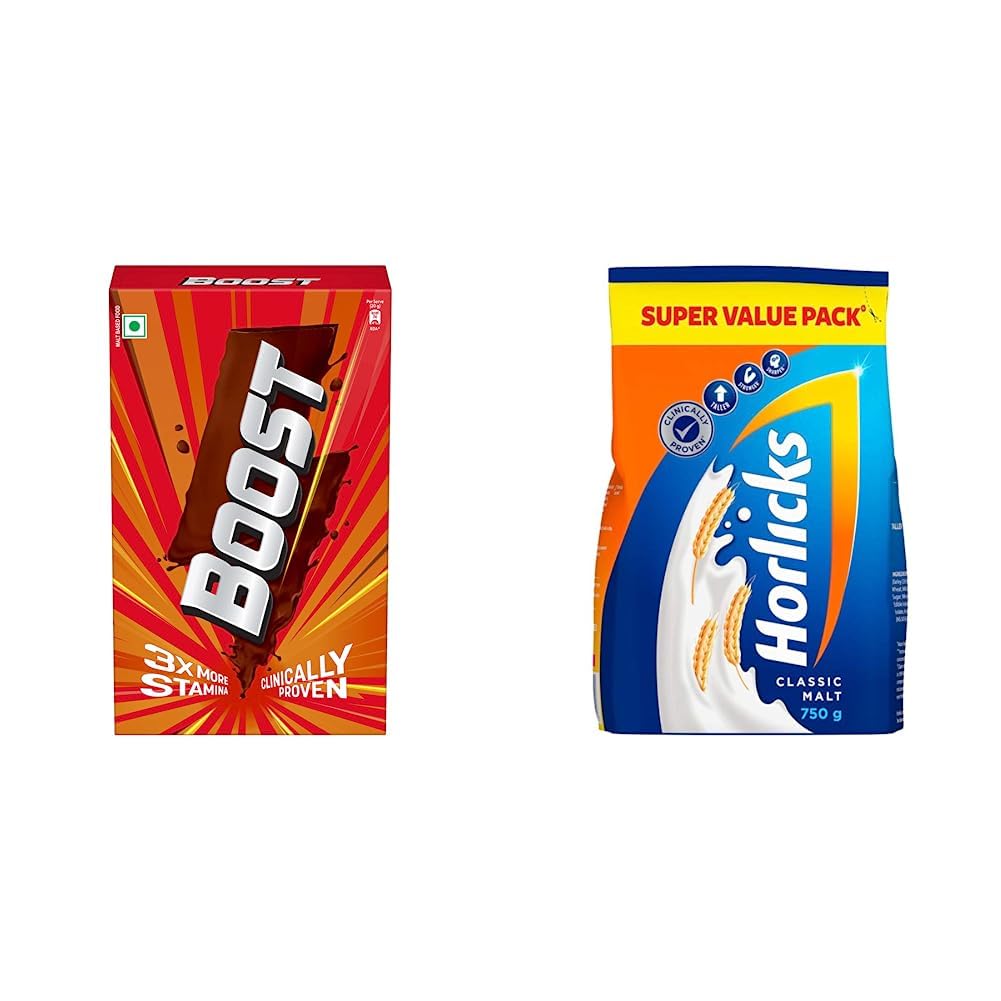 Boost Health & Nutrition drink 1kg Refill and Horlicks (Classic Malt ...