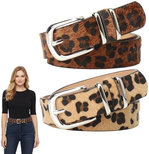 QhgPnt Leopard Print Belt, 2-Pack Women's Leather Belts, Animal Print ...