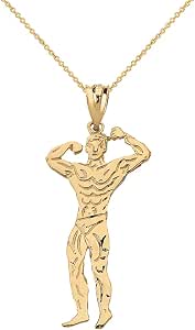 Amazon.com: Solid 10k Yellow Gold Muscle Man Bodybuilder Sports Pendant ...