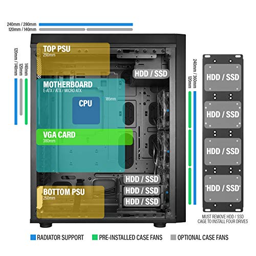 Rosewill ATX Full Tower Gaming PC Computer Case with Blue LED Fans ...