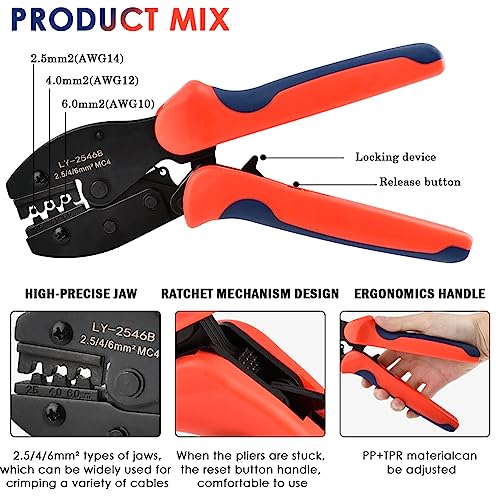 TMBMLPP Solar Crimping Tools Set, MC4 Crimping Tool Kit for 2.5/4/6mm Solar Panel PV Cable ...