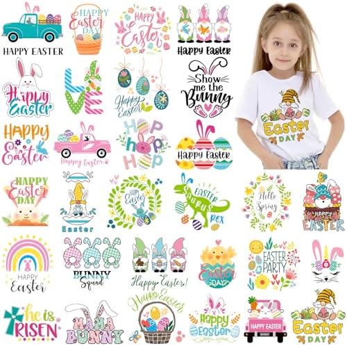 Amazon.com: Estune 30 Pcs Easter Iron on Transfers Bunny Egg Heat ...