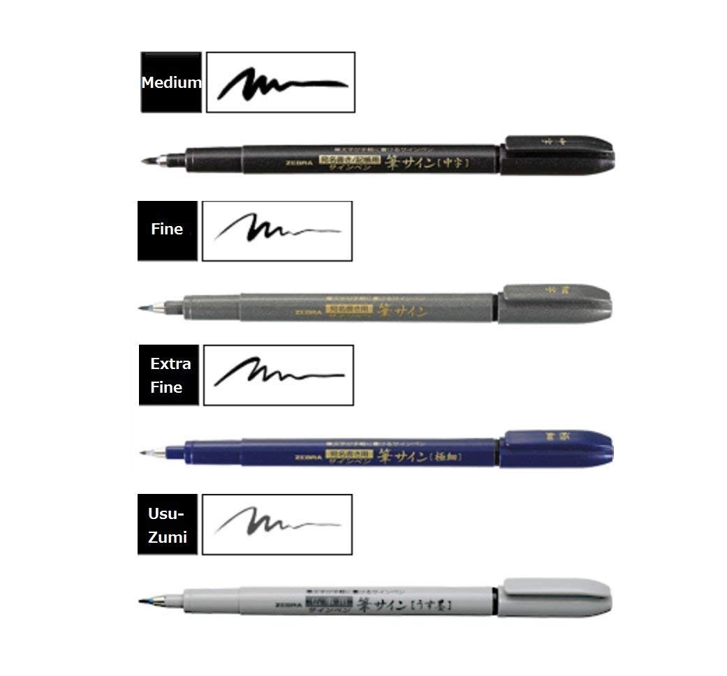 Zebra Fude Sign Brush Pen Regular Extra Fine Medium Usu-Zumi Gray Ink ...