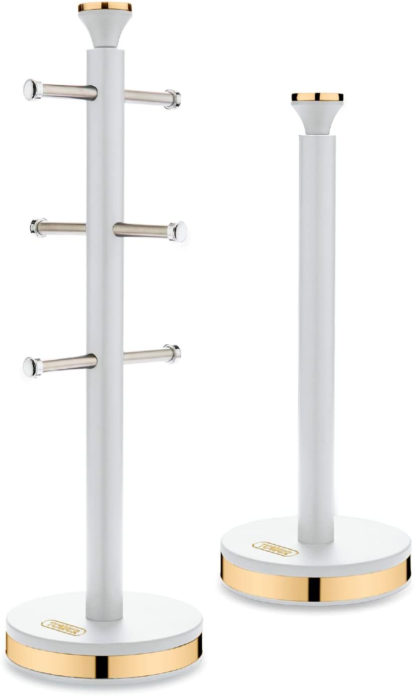 Tower T826002RW Linear Kitchen Roll Holder and Mug Tree with Weighted ...