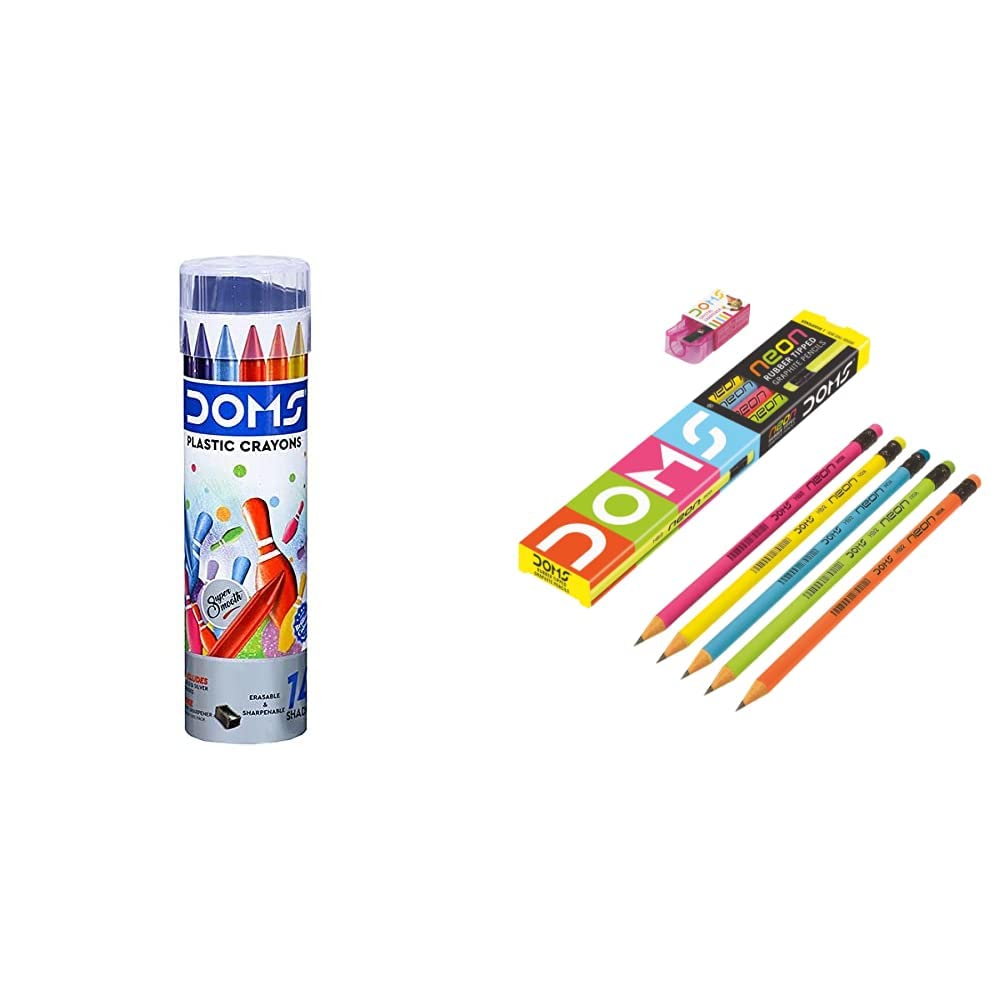 Doms Non-Toxic Super Smooth Plastic Crayons in Round Tin Box (14 Shades ...