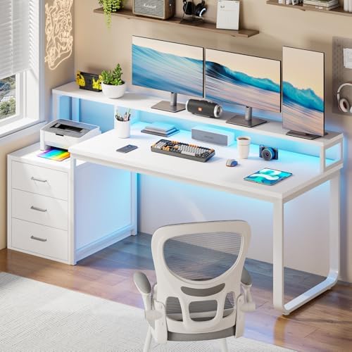 Amazon.com: Tribesigns White Computer Desk with Drawers: 55 Inches ...