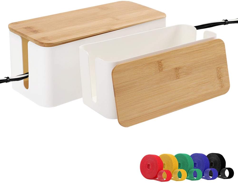 Cable Management Boxes Organizer, Wood Lid, Large Storage Wires Keeper ...