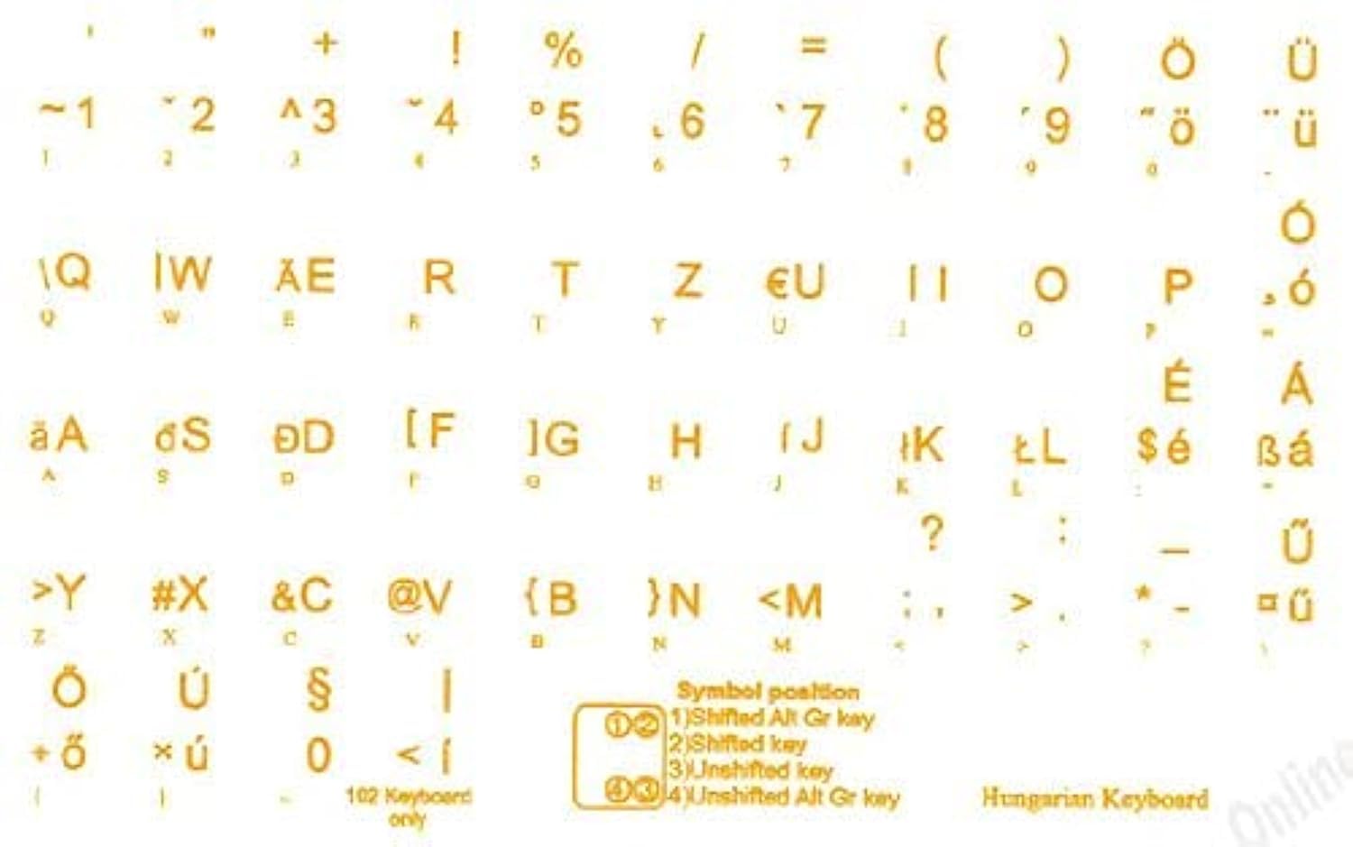 Amazon.com: Hungarian Keyboard Stickers Transparent Yellow Lettering ...