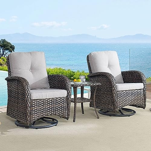 Amazon.com: GIMMYFIVE 3-Piece Rattan Rocking Swivel Chair Set with Side ...