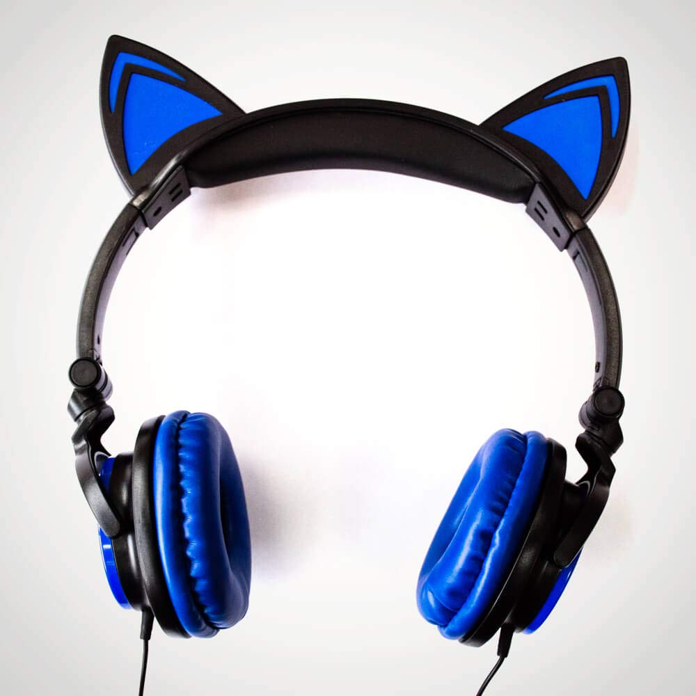 Blue Cat With Headphones Logo XO Cat Ear Design Headset Blue Folding
