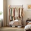 Amazon.com: KASLANDI Solid Wood Clothes Rack, Clothing Rack with Shelf ...