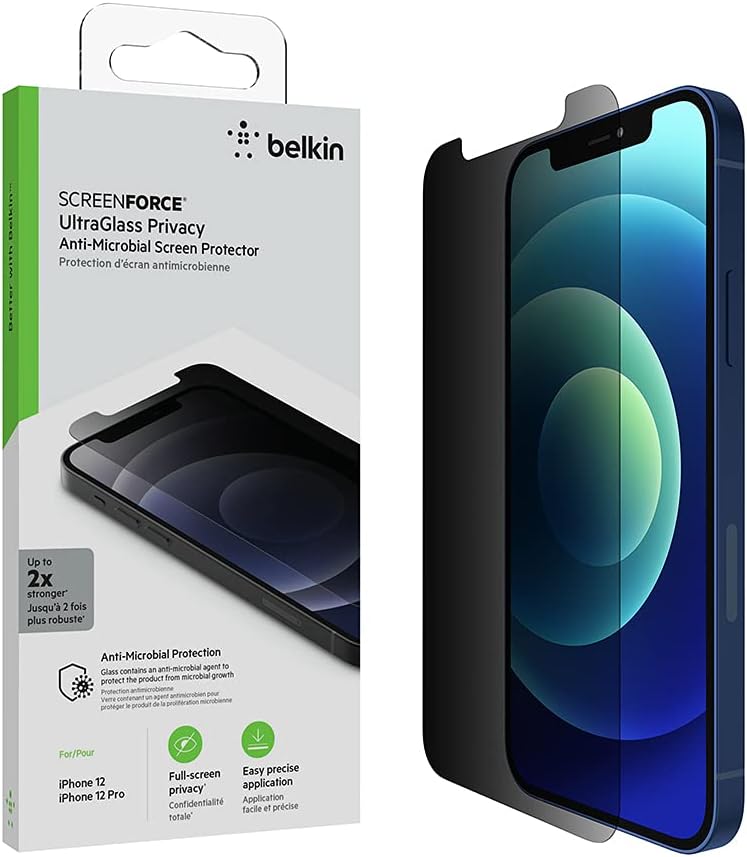 Amazon.com: Belkin ScreenForce UltraGlass iPhone 12/12 Pro, Privacy ...