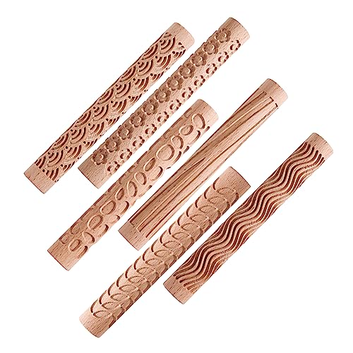 Clay Rollers Textured 6Pcs Wooden Hand Rollers Clay Modeling Pattern ...