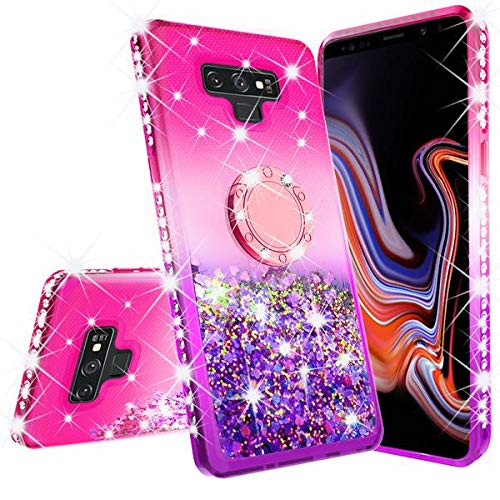 Galaxy Note 9 Case,Liquid Glitter Ring Kickstand Shock Proof Quicksand ...