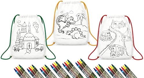 Cardor 15pk Kids Drawstring Colouring Party Bags with 15x Crayon Packs ...