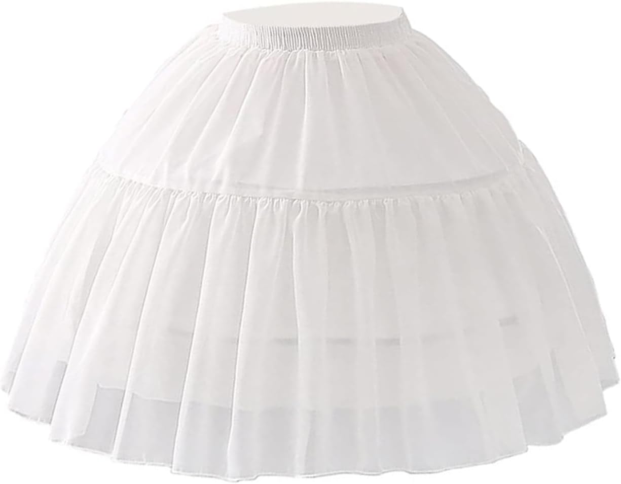 Lolita Crinoline Petticoat Women Girls White Chiffon 2 Hoops Short ...