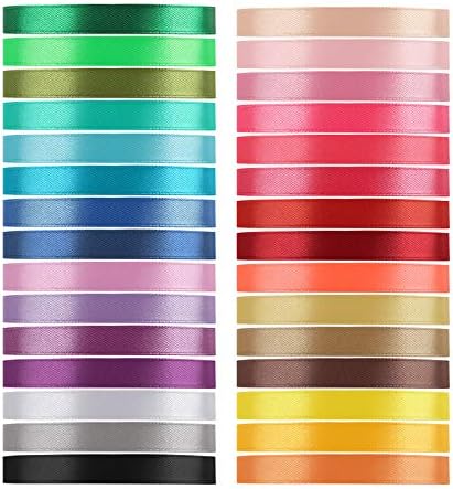 Amazon.com: Unittype 20 Rolls Rainbow Satin Ribbon 500 Yd Long Solid ...