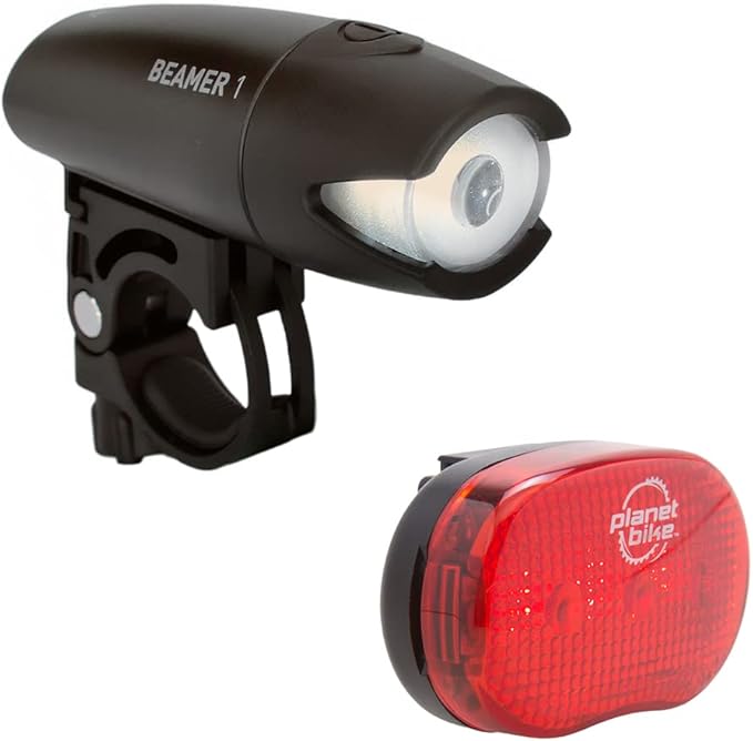 Amazon.com : Planet Bike Beamer 1 & Blinky 3 Bike Light Set, White Head ...