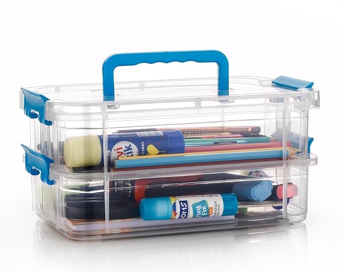 SR 2 Layer Plastic Storage Containers, Multipurpose Clear Stack & Carry ...