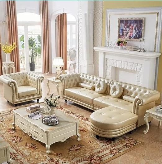 Bros Moon Wisdom Hand Tufted Six (4+1+1) Elegant Wooden Base Sofa in ...