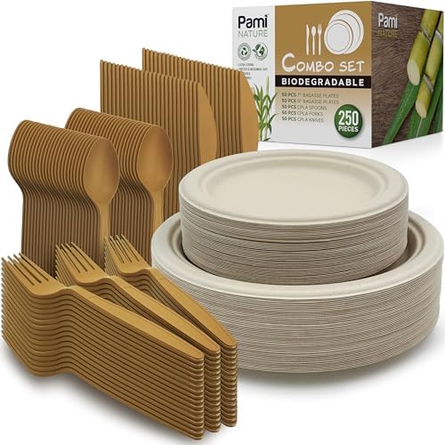 Amazon.com | ECO SOUL 200 Pcs Compostable Dinnerware Set For 25 Guests ...