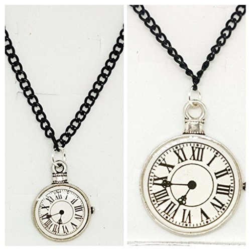 Stopwatch Non-Working Clock Watch Time Charm Pendant Black Necklace 2 Sizes