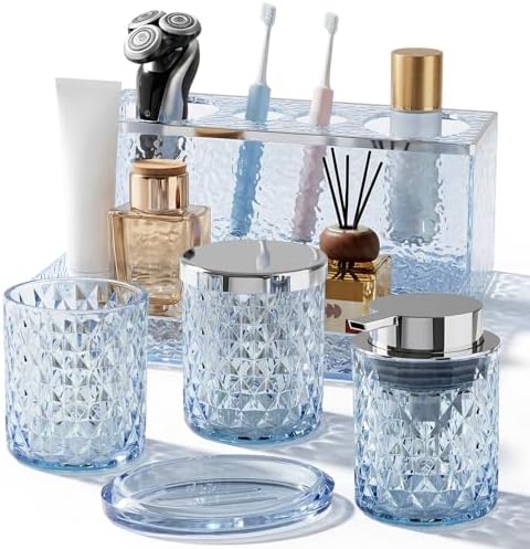Amazon.com: Glass Bathroom Accessories Set 5Pcs Crystal - Blue Foaming ...