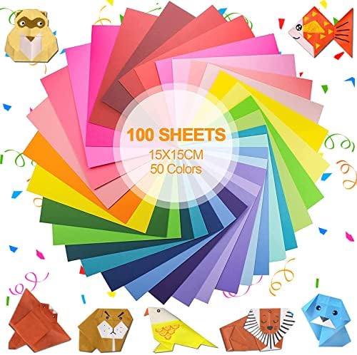 100 Sheets Coloured Paper, 15x15cm Origami Paper Mixed Colors for Kids ...
