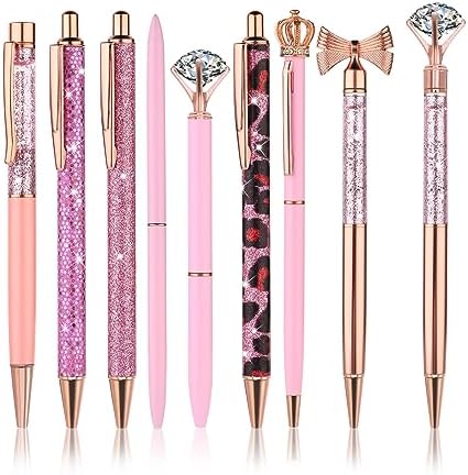 Sinmoe 8 Pcs Pink Ballpoint Pen Set Crystal Diamond Metal Pens Liquid ...